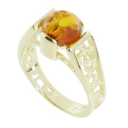 Fingerring OSTSEE-SCHMUCK "- Kiruna - Gold 333/000 - Bernstein" Gr. 52, gold (gold 333, goldfarben, gelb), Fingerringe, Damen, 52, Fingerring