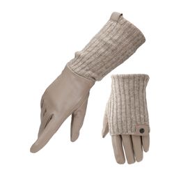 Lederhandschuhe Pearlwood "ROMY", Damen, Gr. 7.5, beige (taupe), Feinripp, Materialmix, unifarben, Handschuhe Lederhandschuhe, Fleecefutter, als Lang-oder Kurzhandschuh zu tragen, Strickb&uuml;ndchen