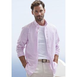 Langarmhemd John Devin "Regular Fit", Herren, Gr. L (41/42), N-Gr, rosa (rosa, gestreift), Web, Obermaterial: 100% Baumwolle, gestreift, regular fit normal, Rundhals, Manschette, Hemden Langarmhemd, Streifenhemd mit Button-down-Kragen, aus reiner Baumwolle