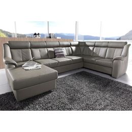 Sit & More Wohnlandschaft SIT & MORE "Basel U-Form", grau, B:315cm H:98cm T:210cm, Luxus-Microfaser Altara Nubuck (100% Polyester);Kunstleder SOFTLUX;NaturLEDER (echtes Rindsleder), Sofas, Wohnlandschaft, wahlweise mit Relaxfunktion
