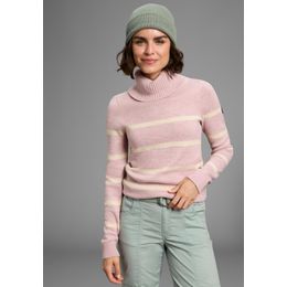 Rollkragenpullover Kangaroos, Damen, Gr. 44/46, rosa (ros&eacute;), Strick, Obermaterial: 60% Baumwolle, 40% Polyacryl, normal h&uuml;ftbedeckend, Rippstrickb&uuml;ndchen, Pullover Rollkragenpullover, in l&auml;ssiger Form mit Kontraststreifen