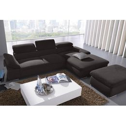 Sit & More Ecksofa SIT & MORE "Valantine L-Form, B: 286 cm", schwarz, B:286cm H:73cm T:174cm, 100% Polyester;Luxus-Kunstleder/Struktur (88% Polyester, 12% Polyamid), Sofas, Ecksofa, mit Arm- & Kopfteilverstellung, optional mit Bettfunktion