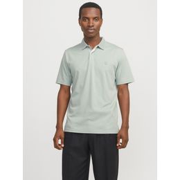 Jack & Jones Poloshirt JACK & JONES "JPRCCRODNEY SS POLO SN", Herren, Gr. S, blau (aqua gray), Jersey, Obermaterial: 50% Baumwolle, 50% Polyester, unifarben, Basic, regular fit h&uuml;ftlang, Rundhals, Shirts Poloshirt
