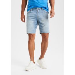 Jeansshorts Buffalo "5-Pocket Shorts", Herren, Gr. 36, N-Gr, blau (light blau), Jeans, Obermaterial: 98% Baumwolle, 2% Elasthan, Destroyed-Effekte, regular fit kurz, Jeans Jeansshorts, mit normaler Bundh&ouml;he, kurze Hose aus elastischer Denim-Qualit&auml;t