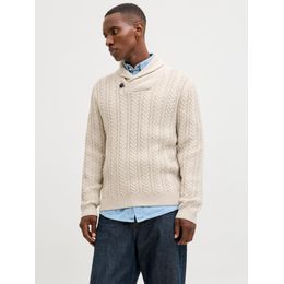 Jack & Jones Strickpullover JACK & JONES "JPRBLUSEAN KNIT CABLE SHAWL NECK", Herren, Gr. S, silber lining detail:melange, Strick, Obermaterial: 57% Polyacryl, 43% Baumwolle, meliert, regular fit normal, Rippb&uuml;ndchen, Pullover Strickpullover