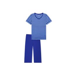 Schlafanzug Schiesser "Pyjama", Damen, Gr. 3XL, bunt (blau), Obermaterial: 100% Baumwolle CO., Homewear-Sets Schlafanzug