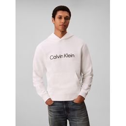 Kapuzensweatshirt Calvin Klein "LS EU STANDARD LOGO 350TERRY PO", Herren, Gr. M, wei&szlig; (hellwei&szlig;), Web, Obermaterial: 100% Baumwolle, unifarben, regular fit normal, Rundhals, eingesetzt B&uuml;ndchen, Sweatshirts Kapuzensweatshirt, Mit Rundhalsausschnitt, regular fit