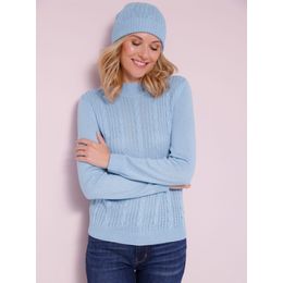 Strickpullover Classic Basics "Stehkragen-Pullover", Damen, Gr. 52, blau (eisblau), 100% Polyacryl, unifarben, Pullover Strickpullover