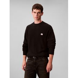 Rundhalspullover Calvin Klein Jeans "LS EZ COTTON WAFFLE CRWNK SWTR 9", Herren, Gr. M, schwarz, Web, Obermaterial: 100% Baumwolle, unifarben, regular fit normal, Rundhals, eingesetzt angesetztes B&uuml;ndchen, Pullover Rundhalspullover, Rundhalsausschnitt, regular fit
