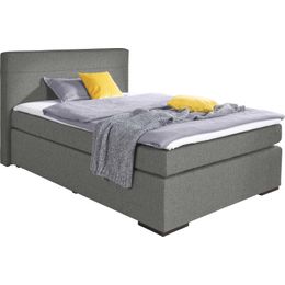 Boxspringbett Alina "Nikki", grau (grau tra 19), B:153cm L:214cm, Feinstruktur TRA (100% Polyester), Komplettbetten, Boxspringbett, inklusive Matratze und Topper, F&uuml;&szlig;e schwarz