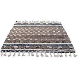 Wollteppich Tom Tailor HOME "Vintage Funky Nature", beige (natur), B:160cm H:5mm L:230cm, Wolle, Teppiche, Wollteppich, reine Wolle, handgewebt, mit Fransen