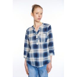 Haily's Karobluse HAILY&rsquo;S "3/4 P BL Di44nara", Damen, Gr. XS, blau (7133 navy check), Web, Obermaterial: 95% Polyester, 5% Elasthan, kariert, V-Ausschnitt, Krempel&auml;rmel, Blusen Karobluse