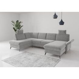 Wohnlandschaft Home Affaire "Rochelle", grau (hellgrau), B:314cm H:93cm T:195cm, 100% Polyester, Sofas, Wohnlandschaft, wahlweise mit Bettfunktion, Bettkasten und Armteilverstellung