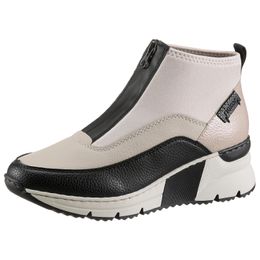 Schlupfboots Rieker, Damen, Gr. 40, beige (creme, schwarz), Lacklederimitat, Lederimitat, Textil, Schuhe Schlupfboots, Stiefelette, High Top Sneaker mit Rei&szlig;verschluss auf der Vorderseite