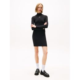 Minikleid Tommy Jeans "TJW SILVER SCRIPT MINI DRESS", Damen, Gr. XS (34), N-Gr, schwarz, Jersey, Obermaterial: 95% Nylon, 5% sonstige Fasern, unifarben, kurz, Kleider Minikleid