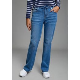 Weite Jeans Kangaroos, Damen, Gr. 22, K + L Gr, blau used, Denim/Jeans, Obermaterial: 68% Baumwolle, 19% Polyester, 12% Lyocell, 1% Elasthan, unifarben, normal lang, Jeans Weite Jeans, weiter Bein, normale Passform, regul&auml;re Leibh&ouml;he
