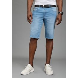Jeansshorts DELMAO, Herren, Gr. 38, N-Gr, blau used, Denim/Jeans, Obermaterial: 99% Baumwolle, 1% Elasthan, kontrastfarbene Details, regular fit kniefrei, Jeans Jeansshorts, gerade geschnittene Beine, Regular-Fit, kniefreie L&auml;nge