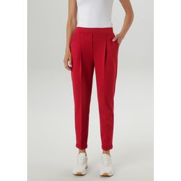 Schlupfhose Aniston SELECTED, Damen, Gr. 46, N-Gr, rot (bordeaux), Jersey, Obermaterial: 65% Polyester, 32% Viskose, 3% Elasthan, unifarben, figurumspielend 7/8-L&auml;nge, Hosen Schlupfhose, mit Bundfalten