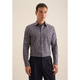Businesshemd Seidensticker "Slim", Herren, Gr. XL (43), normale &Auml;rmell&auml;ngen, braun, 100% Baumwolle, gebl&uuml;mt, slim fit, 2-Knopf-Manschette, Hemden Businesshemd, Slim 1/1 Kentkragen Floral