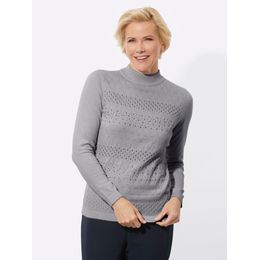 Stehkragenpullover CLASSIC "Stehkragen-Pullover", Damen, Gr. 52, grau (steingrau), 50% Viskose, 28% Polyester, 22% Polyamid, unifarben, Pullover Stehkragenpullover