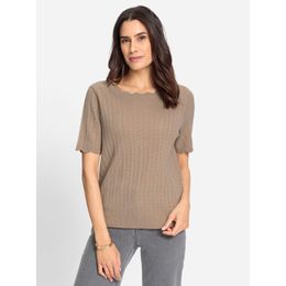 Kurzarmpullover Inspirationen "Kurzarm-Pullover", Damen, Gr. 52, beige, 45% Viskose, 37% Wolle, 15% Polyamid, 3% Kaschmir, unifarben, Pullover Kurzarmpullover