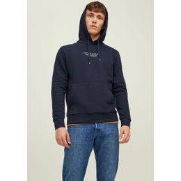 Jack & Jones Kapuzensweatshirt JACK & JONES "JPRBLUARCHIE SWEAT HOOD NOOS", Herren, Gr. S, blau (navy blazer), angeraute Sweatware, Obermaterial: 70% Baumwolle, 30% Polyester, bedruckt, normal h&uuml;ftlang, Rundhals, Sweatshirts Kapuzensweatshirt