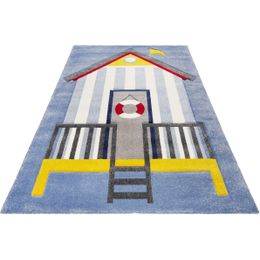 Kinderteppich Esprit "Sea Castle ESP-21070", blau, B:200cm H:13mm L:290cm, Polypropylen (PP), Teppiche, Kinderteppich, Kurzflor mit maritimem Muster, Strandschloss