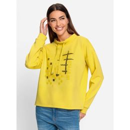 Sweatshirt Heine, Damen, Gr. 48, gr&uuml;n (limone), 50% Modal, 44% Polyester, 6% Elasthan, bedruckt, gemustert, unifarben, Rundhals, Sweatshirts Sweatshirt