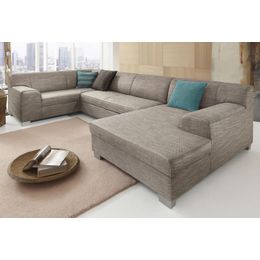 Wohnlandschaft DOMO collection "Amando in vielen Bezugsvarianten, auch in Leder, komfortabel, U-Form", braun (braun, beige), B:332cm H:74cm T:182cm, PRIMABELLE-Microfaser aus 100% Polyester;SOFTLUX-Kunstleder;Strukturstoff aus 90% Polyester und 10% Polyacryl;NaturLEDER - echtes Rindsleder, Sofas, Wohnlandschaft, wahlweise mit Bettfunktion, fester Sitzkomfort, frei im Raum stellbar