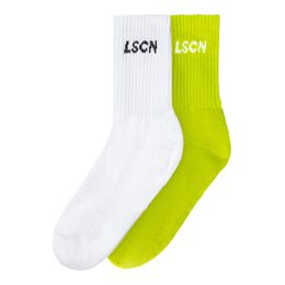 Tennissocken LSCN BY LASCANA, Damen, Gr. 39-42, gr&uuml;n (1x wei&szlig;, 1x lime), Baumwollmischung, normal, Socken Tennissocken, mit Halbfu&szlig;frottee