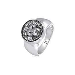 Siegelring Kuzzoi "Ring Herren Siegelring L&ouml;we Pr&auml;chtig 925 Silber" Gr. 66, schwarz, Fingerringe, Herren, 66, ohne Stein, Silber 925 (Sterlingsilber), 15mm, Siegelring