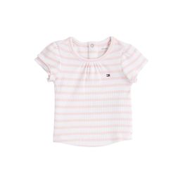 T-Shirt Tommy Hilfiger "STRIPED RIB TEE SS", M&auml;dchen, Gr. 92, rosa (precious pink stripe), Rippware, Obermaterial: 95% Baumwolle, 5% Elasthan, gestreift, normal, Rundhals, Lagenoptik, Shirts T-Shirt, mit Streifenmuster