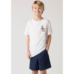 T-Shirt LEVI'S KIDS "LVB "LS" MONOGRAM TEE", Jungen, Gr. 5 (110), wei&szlig; (hellwei&szlig;), Single Jersey, Obermaterial: 60% Baumwolle, 40% Polyester, bedruckt, Rundhals, abgesteppte Kante, Shirts T-Shirt, mit Markendruck for BOYS