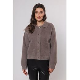Rino & Pelle Strickjacke RINO & PELLE "BUBBLY", Damen, Gr. S (36), grau (taupe), Web, Obermaterial: 59% Polyamid, 26% Polyester, 15% Viskose, unifarben, normal h&uuml;ftbedeckend, Rundhals, Strickjacken Strickjacke, mit flauschiger Optik