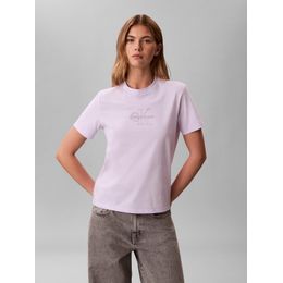 T-Shirt Calvin Klein Jeans "CLASIC MONOLOGO TEE", Damen, Gr. L (42), island lila, Web, Obermaterial: 100% Baumwolle, unifarben, klassisch normal, Rundhals, eingesetzt abgesteppte Kante, Shirts T-Shirt, Regular fit mit Rundhalsausschnitt
