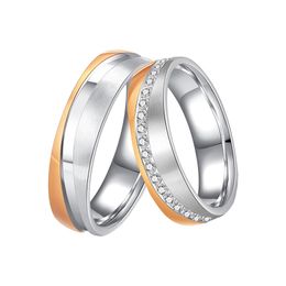 Trauring DOOSTI "Schmuck Geschenk Edelstahl Trauring Ehering Partnerring LIEBE" Gr. 50, rosa (edelstahlfarben, ros&eacute;goldfarben), Fingerringe, Damen, 50,mit Zirkonia, Edelstahl, 6mm, Trauring, wahlweise mit oder ohne Zirkonia