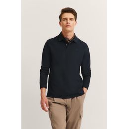 Langarm-Poloshirt Bugatti "Modern Fit", Herren, Gr. 4XL, blau (390, marine), 100% Baumwolle, unifarben, normal, ohne Ausschnitt, Rippb&uuml;ndchen, Shirts Langarm-Poloshirt, aus reiner Baumwolle