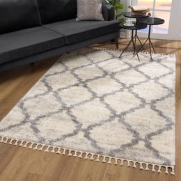Hochflor-Teppich Sanat "Versay 1550" Gr. 2, beige (creme), B:80cm H:45mm L:150cm, Kunstfaser, Teppiche, Hochflor-Teppich, Wohnzimmer, Langflor, Shaggy Teppich