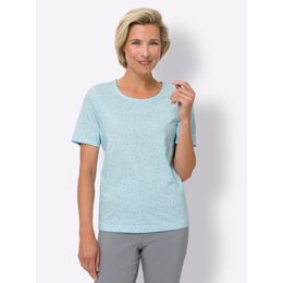 Kurzarmshirt Classic Basics "Kurzarm-Shirt", Damen, Gr. 50, beige (ecru, aquamarin, bedruckt), 100% Baumwolle, bedruckt, gemustert, Rundhals, Shirts Kurzarmshirt