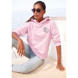Kapuzensweatshirt ELBSAND, Damen, Gr. M (38), rosa, Sweatware, Obermaterial: 95% Baumwolle, 5% Elasthan, unifarben, figurumspielend h&uuml;ftlang, ohne Ausschnitt, angesetztes B&uuml;ndchen, Sweatshirts Kapuzensweatshirt, mit gro&szlig;em Logodruck auf dem R&uuml;cken, bequemer Hoodie aus Baumwolle, Topseller