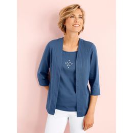 2-in-1-Shirt Classic Basics "2-in-1-Shirt", Damen, Gr. 50, blau (jeansblau), 100% Baumwolle, unifarben, Rundhals, Shirts 2-in-1-Shirt