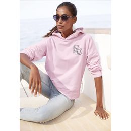 Kapuzensweatshirt ELBSAND, Damen, Gr. XXL (44), rosa, Sweatware, Obermaterial: 95% Baumwolle, 5% Elasthan, unifarben, figurumspielend h&uuml;ftlang, ohne Ausschnitt, angesetztes B&uuml;ndchen, Sweatshirts Kapuzensweatshirt, mit gro&szlig;em Logodruck auf dem R&uuml;cken, bequemer Hoodie aus Baumwolle, Topseller