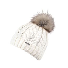 Bommelm&uuml;tze Chillouts "Joan Hat", Damen, wei&szlig; (off, wei&szlig;), Grobstrick, Kunstfaser, Zopfmuster, unifarben, M&uuml;tzen Bommelm&uuml;tze, Mit Fake-Fur Pom Pom, Zopfmuster