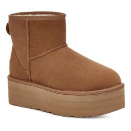 UGG Australia Plateaustiefelette UGG "Classic Mini Platform", Damen, Gr. 11 (42), braun (chestnut), Veloursleder, Schuhe Plateaustiefelette, Winterboots, Plateau Stiefel, Schlupfstiefel zum Schlupfen