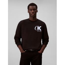 Sweatshirt Calvin Klein "LS EU 350TERRY CK OVERLAP GRAPHI", Herren, Gr. XL, schwarz, Sweatware, Obermaterial: 100% Baumwolle, unifarben, regular fit normal, Rundhals, eingesetzt B&uuml;ndchen, Sweatshirts Sweatshirt, Rundhalsausschnitt, regular fit