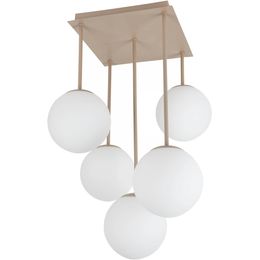 OTTO HOME Deckenleuchte "Nellin", beige matt, opal wei&szlig;, 5, &Oslash; 16cm H: 59cm, 1 Stk., Leuchten, 5 Glaskugeln mit je 1x E14 exkl., quadratisch, beige matt, Deckenleuchte