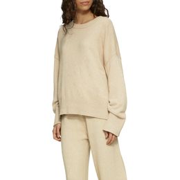 Rundhalspullover QS, Damen, Gr. M, beige (creme beige), Obermaterial: 50% Viskose, 27% Polyester, 23% Polyamid, unifarben, regular fit taillenbedeckt, Rundhals, Rippb&uuml;ndchen, Pullover Rundhalspullover, mit Rippb&uuml;ndchen