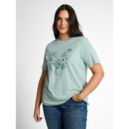 T-Shirt Tom Tailor PLUS, Damen, Gr. 44, soft dusty blau, Single Jersey, Obermaterial: 100% Baumwolle, bedruckt, regular fit normal, Rundhals, gerader Abschluss, Shirts T-Shirt, mit Glitzer-Print