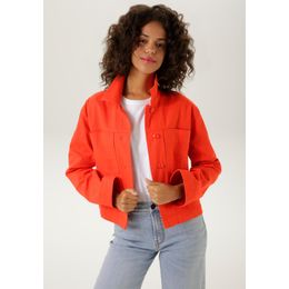 Jeansjacke Aniston CASUAL, Damen, Gr. 40, rot, Twill, Obermaterial: 100% Baumwolle, unifarben, l&auml;ssig geschnitten kurz, 1-Knopf-Manschette, Jacken Jeansjacke, mit tonigen Kn&ouml;pfen zu schlie&szlig;en, Topseller