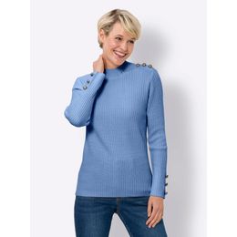 Stehkragenpullover Classic Basics "Stehkragen-Pullover", Damen, Gr. 50, blau (himmelblau), 100% Polyacryl, unifarben, Pullover Stehkragenpullover